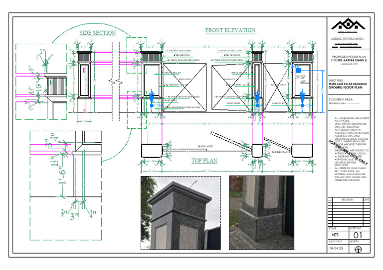 Proposed Main Gate Pillar Detail For MR - Kartar Singh Ji at Ludhiana ...