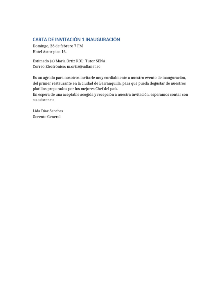 Carta Inauguracion | PDF
