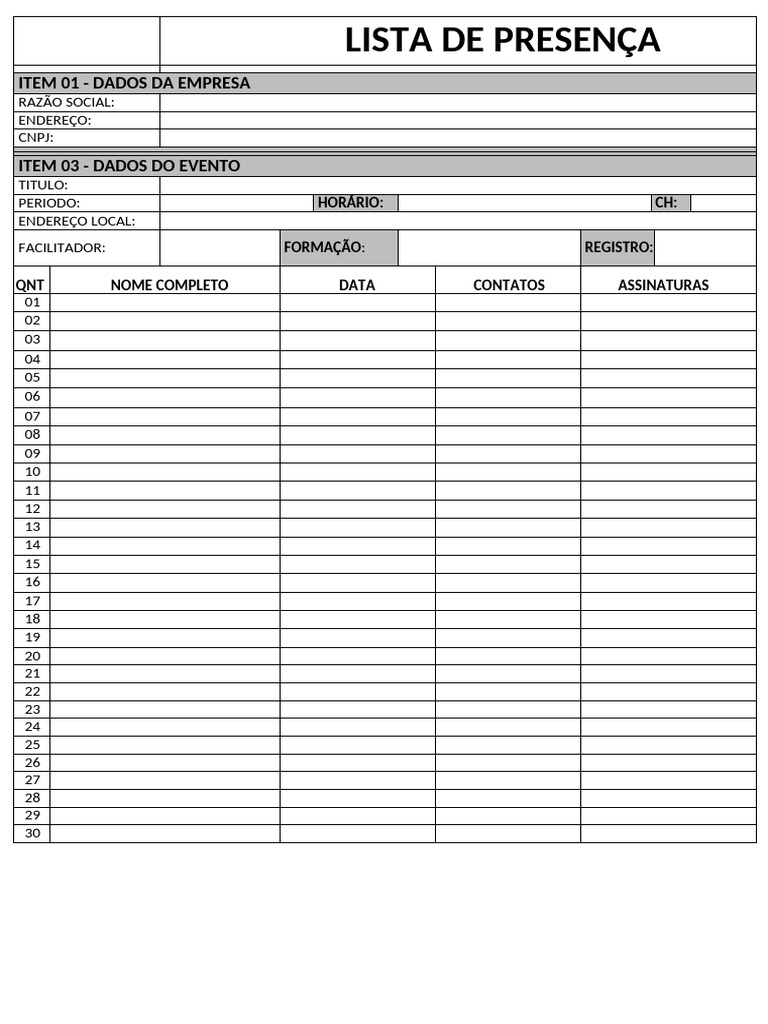Lista de Presença - Modelo | PDF