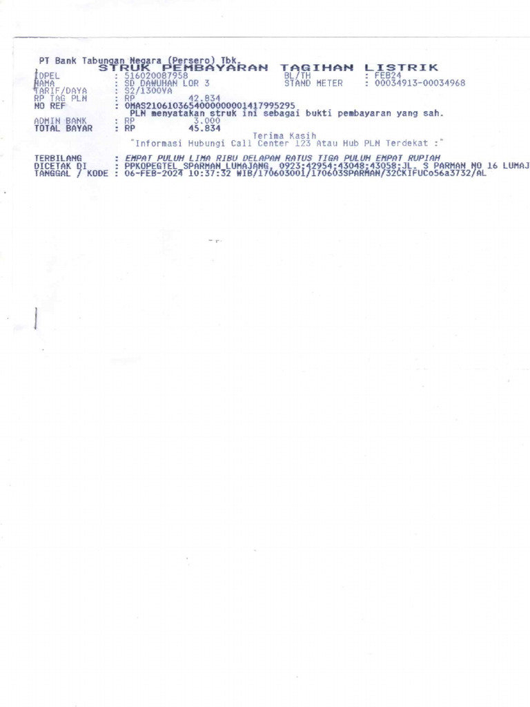 Konfirmasi PLN Dan Bukti Bayar Listrik Bulan Februari | PDF