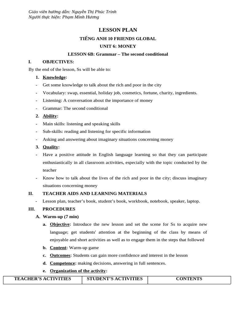 LessonPlan-FriendsGlobal10 6B Grammar | PDF | Learning | Human Communication