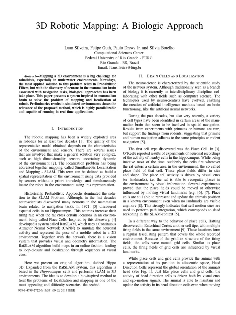 (2013) 3D Robotic Mapping: A Biologic Approach | PDF | Neuroscience