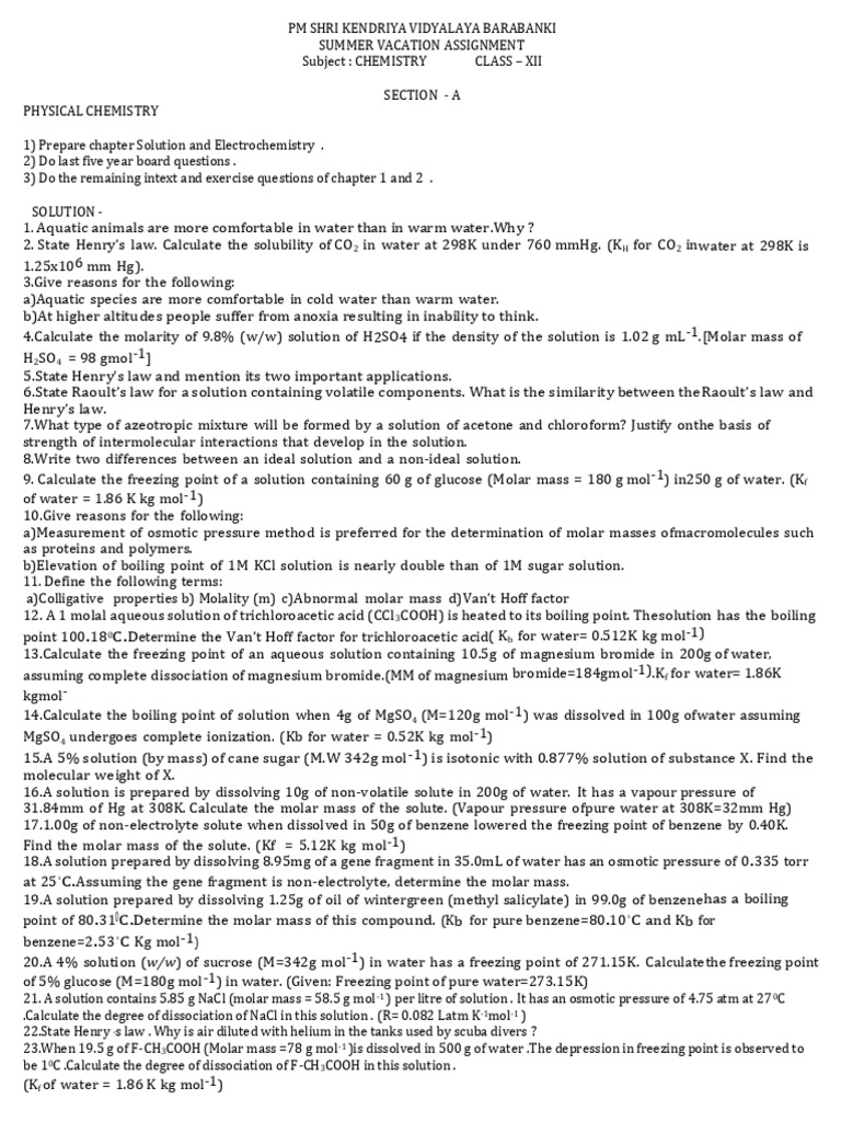 Summer Vacation Ass Class Xii BBK | PDF | Electrode | Physical Sciences