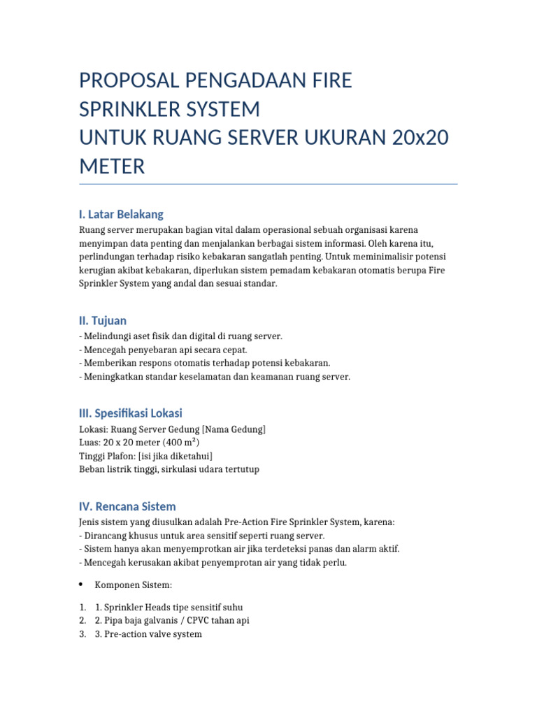 Proposal Fire Sprinkler & Water Mist Server | PDF