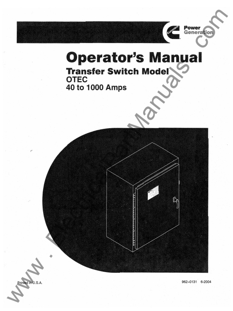 Operator's Manual: Transfer Switch Model Otec 40 1000 Amps | PDF ...