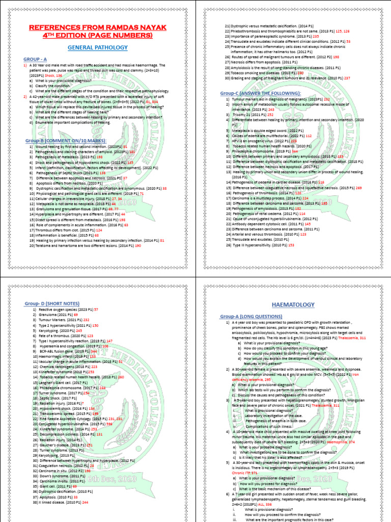 General Pathology: References From Ramdas Nayak 4 Edition (Page Numbers ...