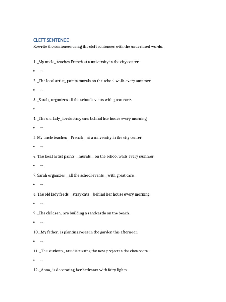Cleft Sentences Practice Exercises | PDF