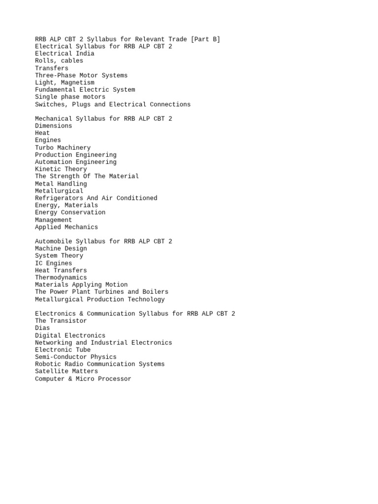 RRB ALP CBT 2 Part B Syllabus Overview | PDF