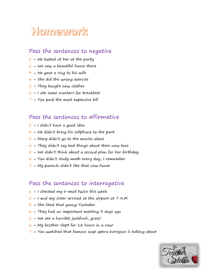 HW Simple Past and Irregular Verbs List | PDF