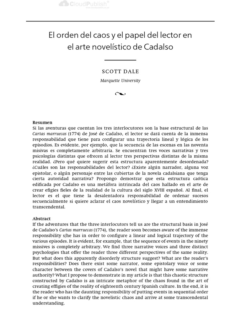 El Orden Del Caos y El Papel Del Lector en El Arte Novelistico de ...