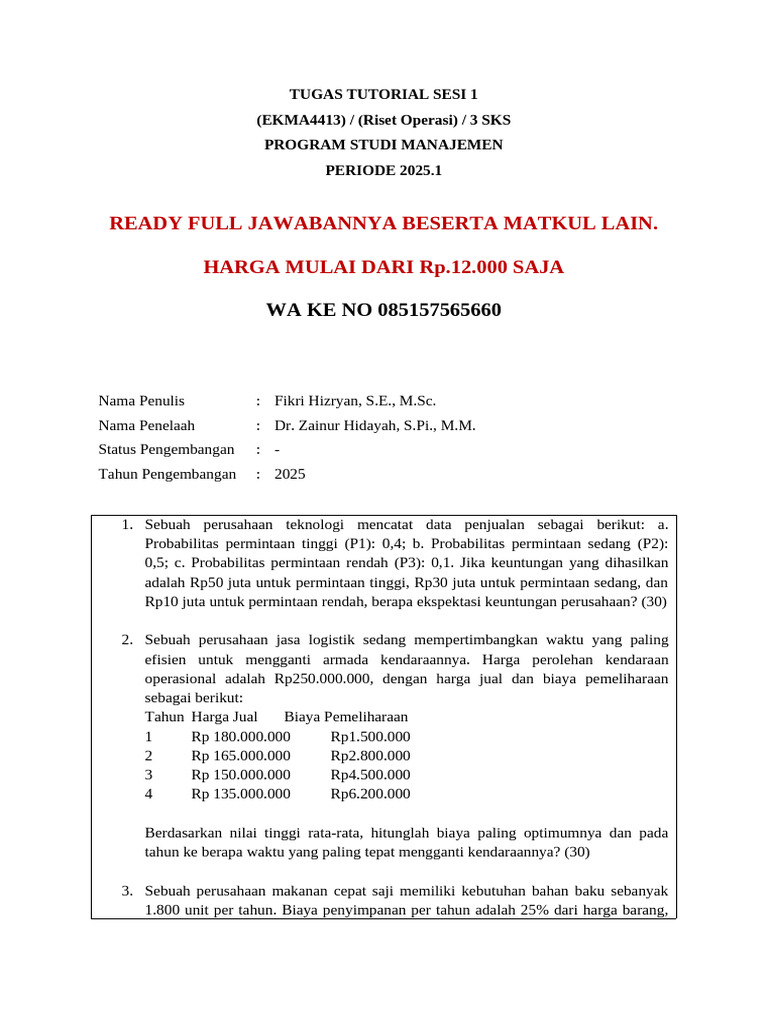 T 1 Riset Operasi | PDF