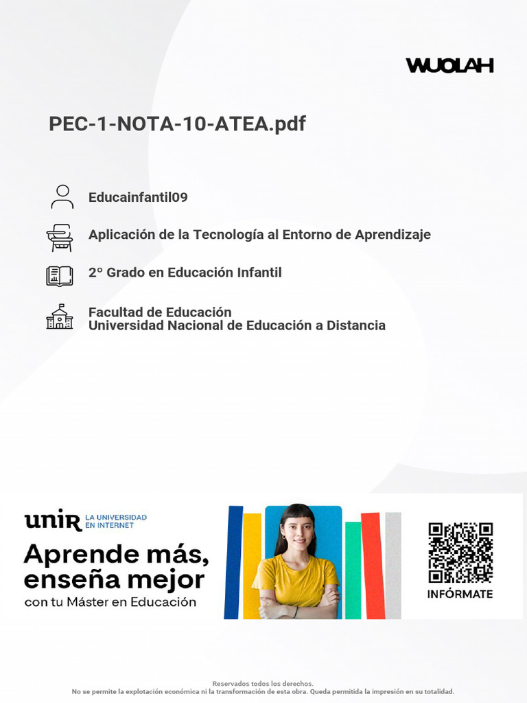 Wuolah Free PEC 1 NOTA 10 ATEA | PDF | Enseñando | Educación de la primera infancia