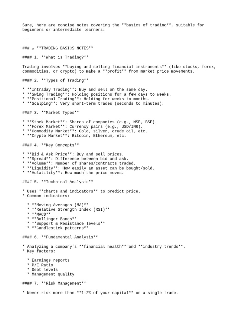 trading notes | PDF | Foreign Exchange Market | Financial Markets