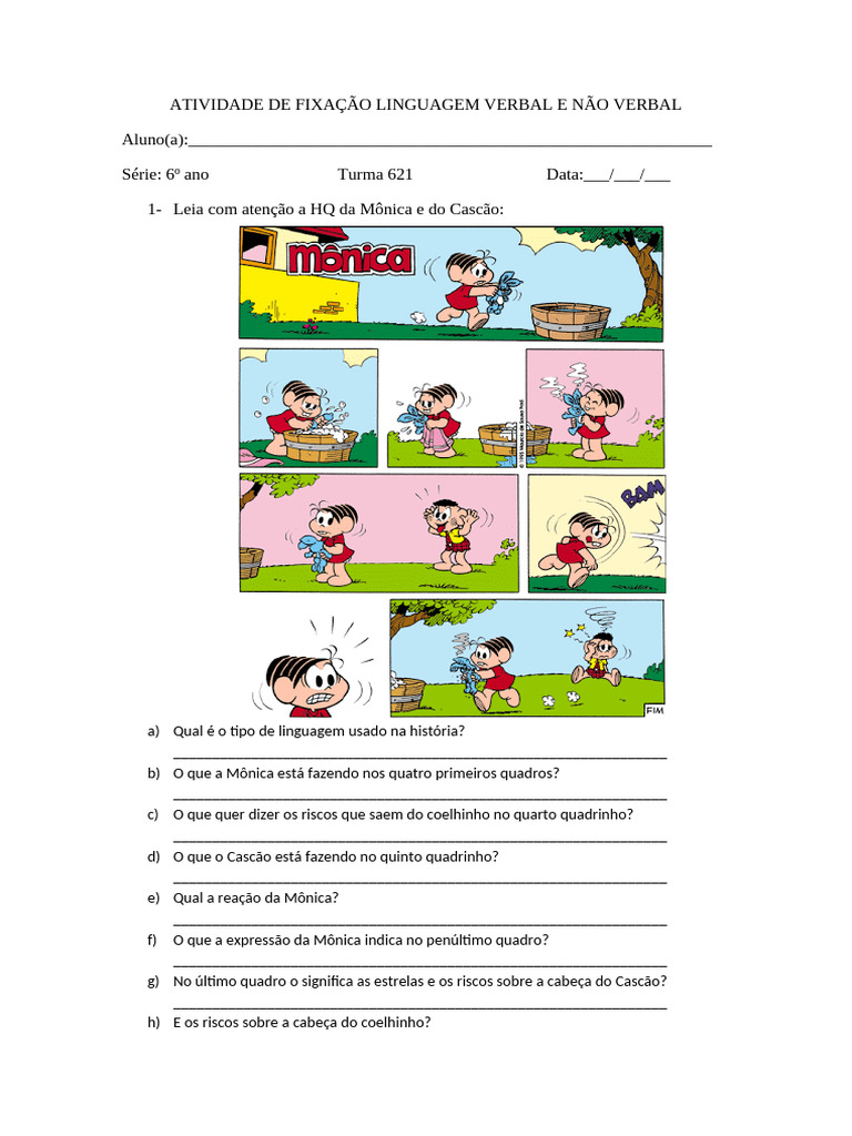 Atividade de Fixação Linguagem Verbal e Não Verbal | PDF | Quadrinhos