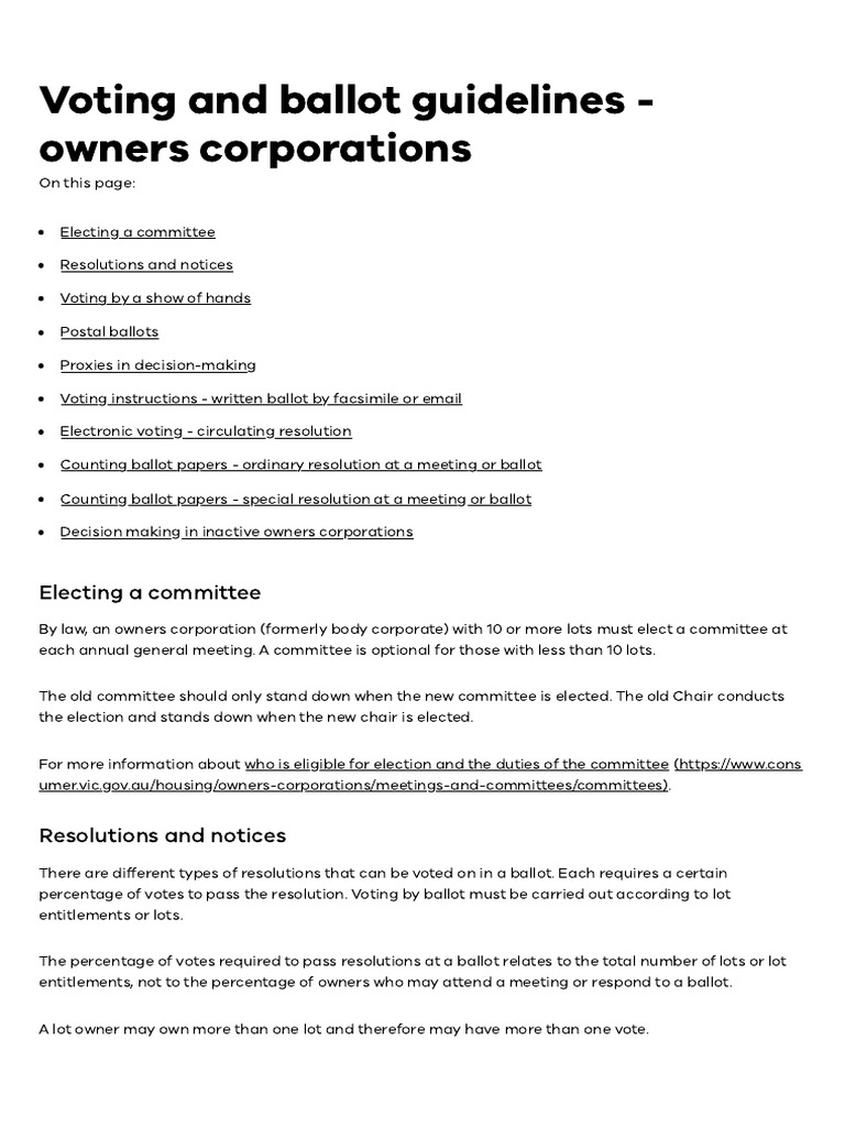 Owners Corporation Voting Guidelines | PDF | Proxy Voting | Voting