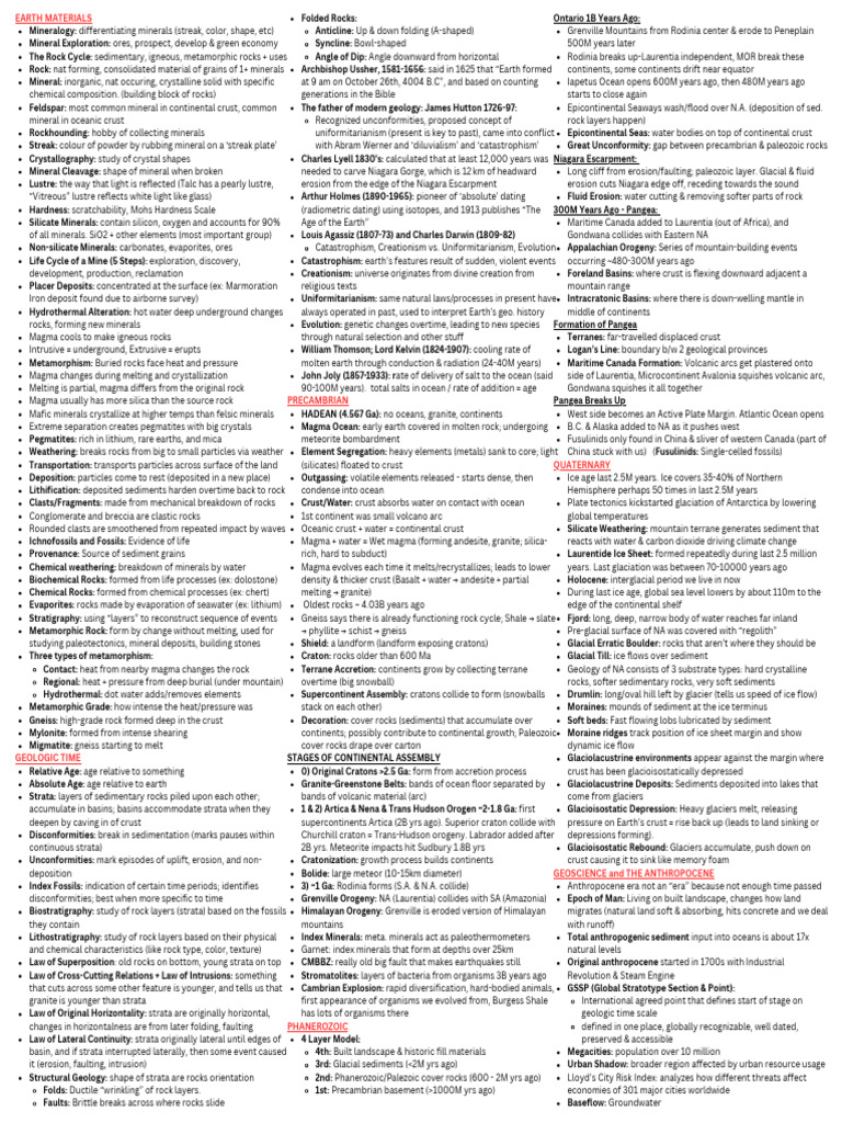 Final Exam Planet Earth Cheatsheet | PDF | Rock (Geology) | Magma