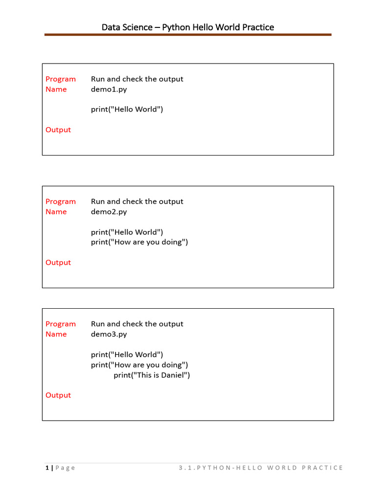 3.1. Python - Practice - Hello World | PDF