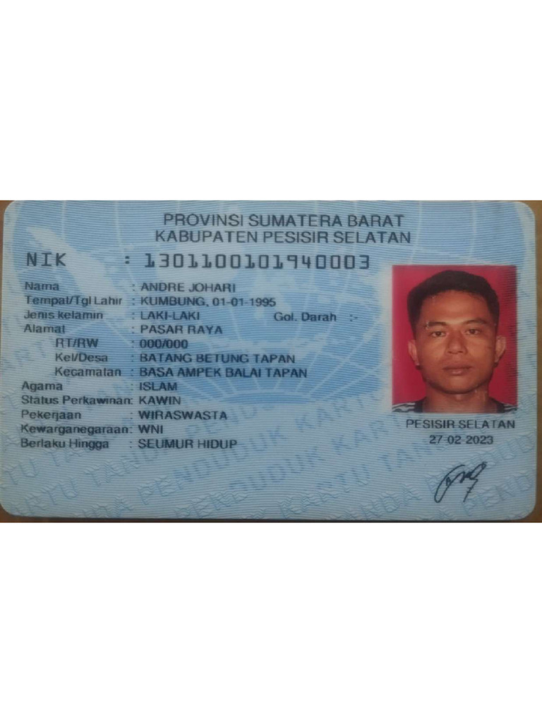 Sumatera Barat Pesisist Selatan Andre Johari KTP | PDF