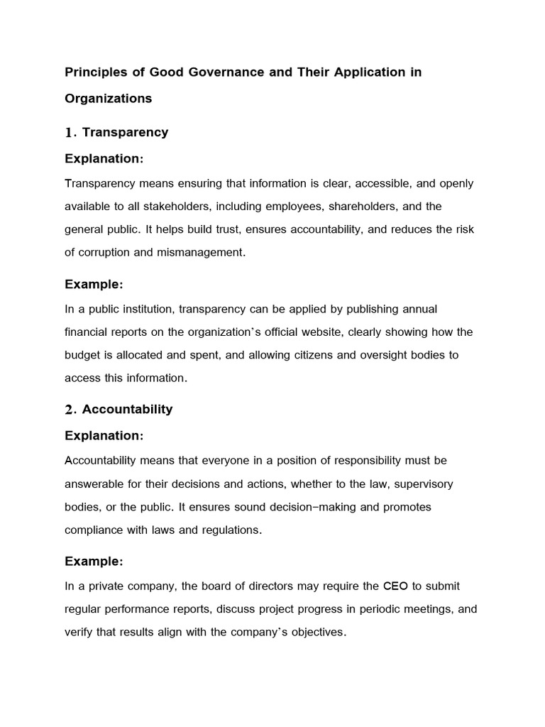 Principles of Good Governance and Their Application in Organizations | PDF