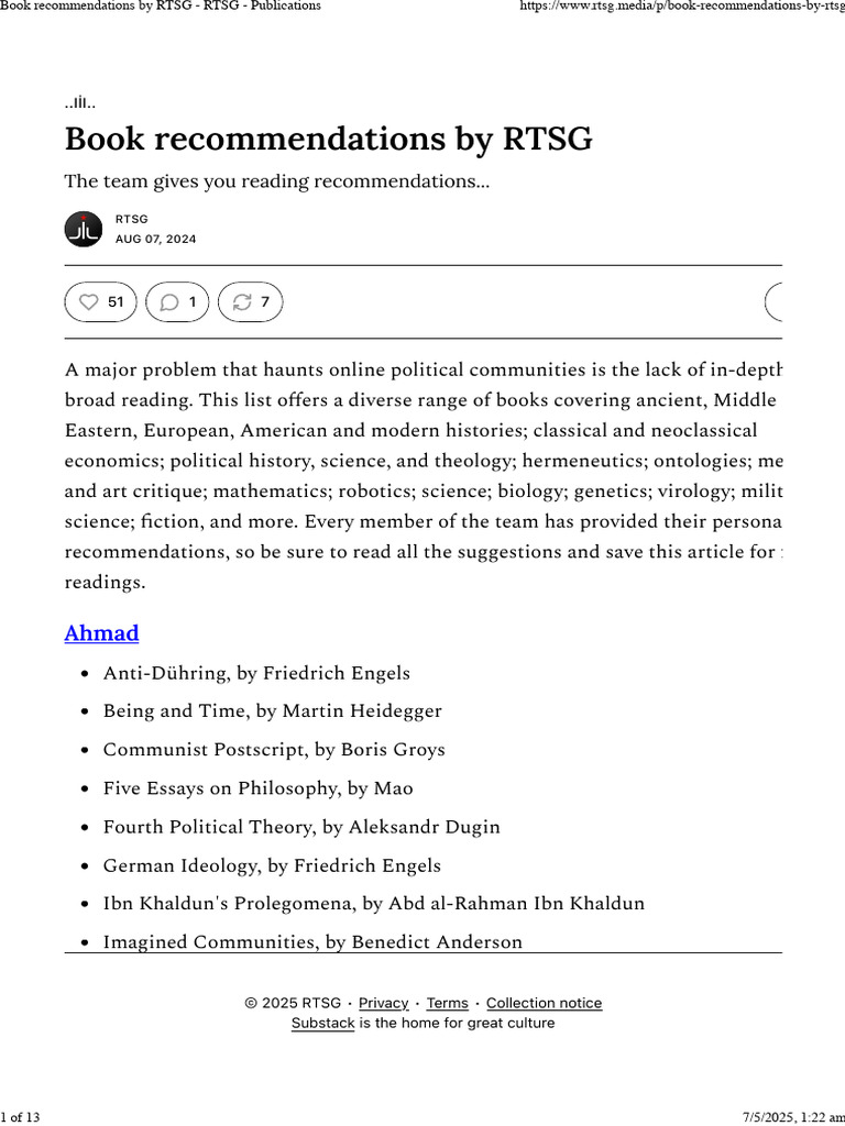 Book Recommendations by RTSG - RTSG - Publications | PDF | Marxism | Karl Marx