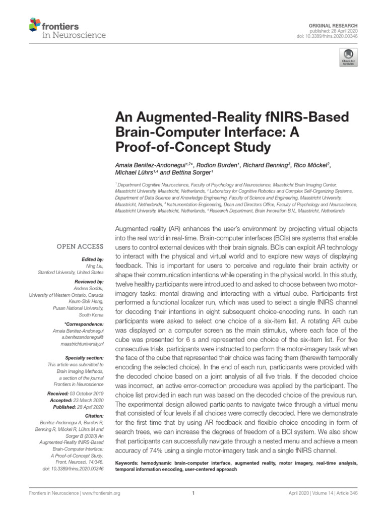 An Augmented-Reality fNIRS-Based Brain-Computer Interface | PDF | Augmented Reality | Virtual ...