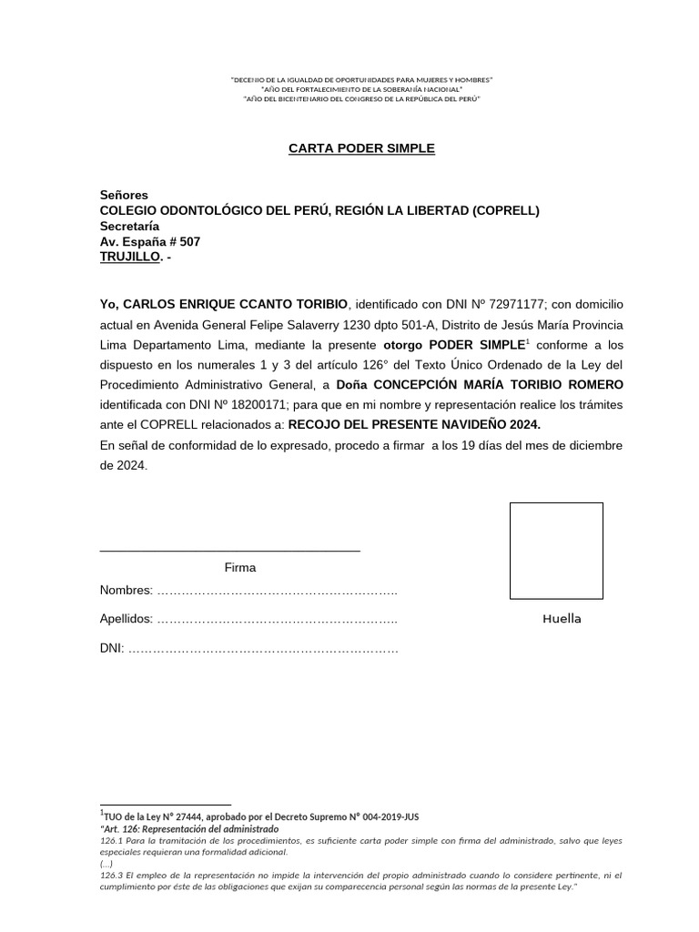 Formato de Carta Poder Simple.docx | PDF
