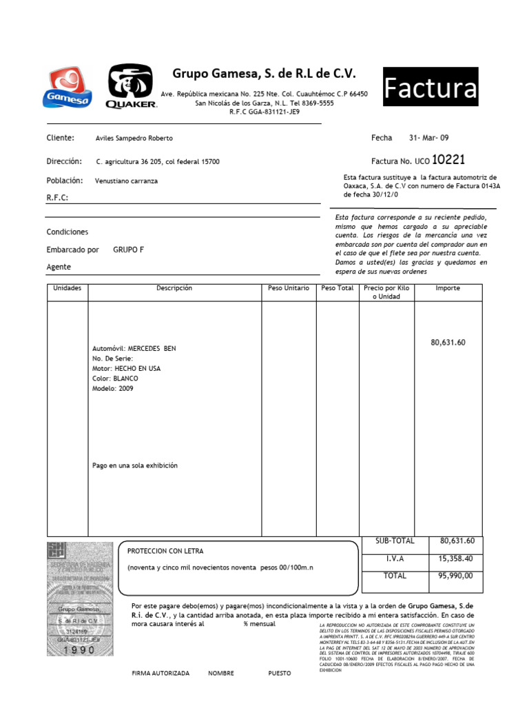 Grupo Gamesa Factura Edited MERCEDES | PDF