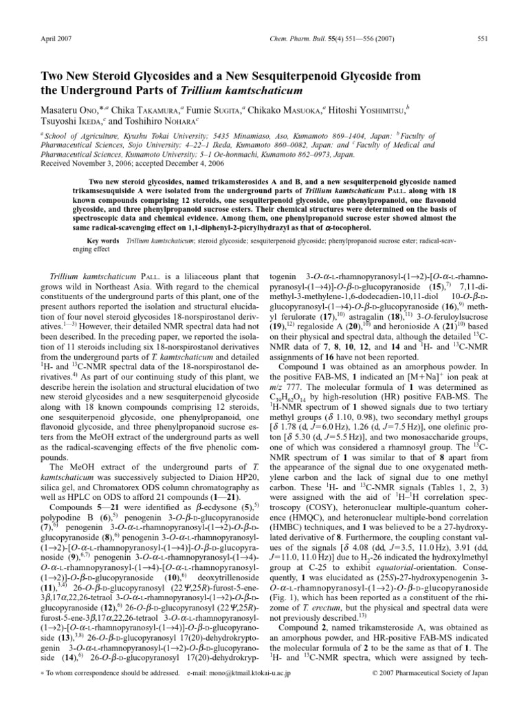 Two New Steroid Glycosides and A New Sesquiterpenoid Glycoside From The ...