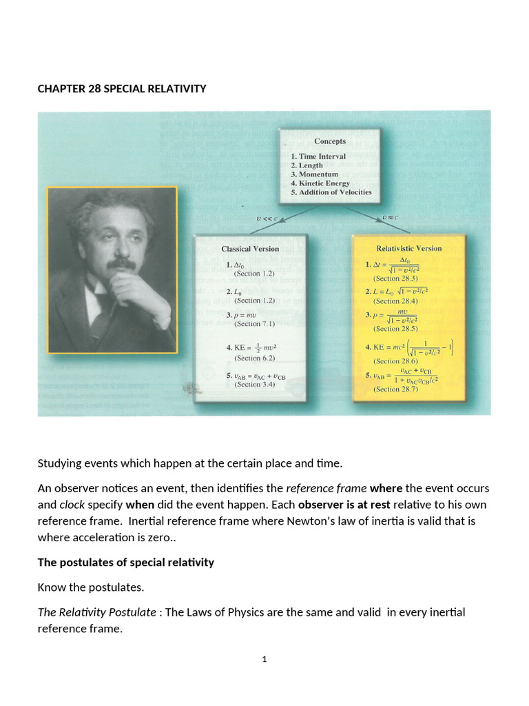 CHAPTER 28 SPECIAL RELATIVITY | PDF | Special Relativity | Momentum