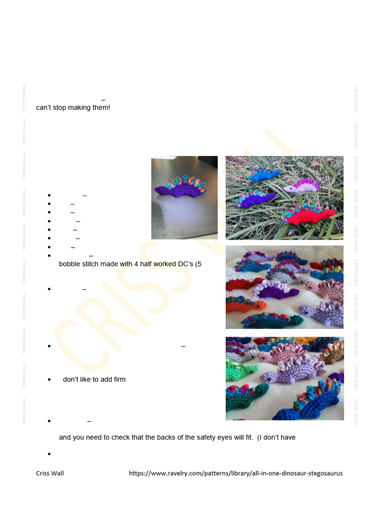 All in One Stegosaurus Dinosaur - Criss Wall | PDF | Crochet | Surgical ...