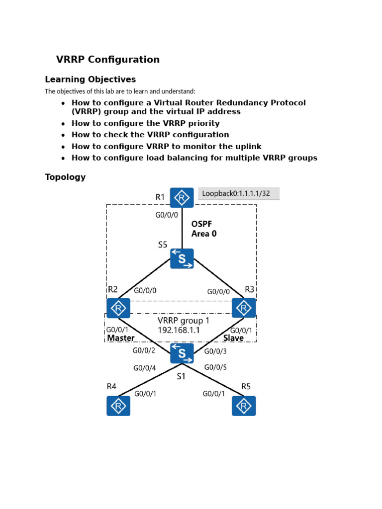 Lab 5-1 VRRP Configuration | PDF | Data Transmission | Internet
