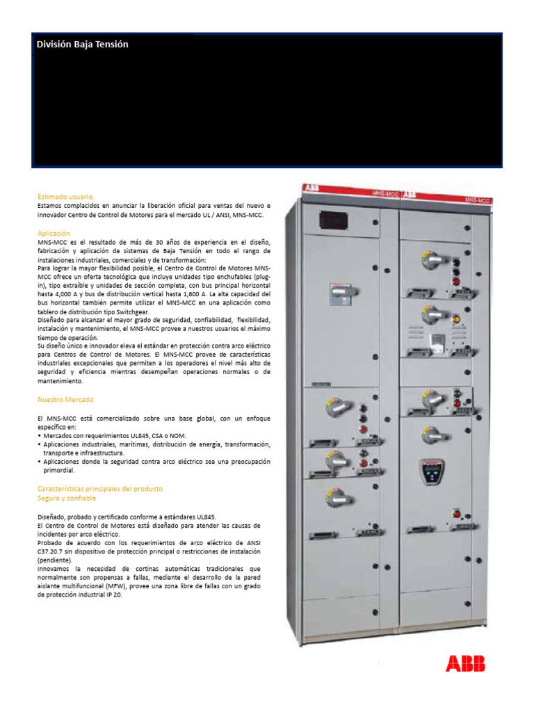 ABB MCC Ficha Técnica - MNS-MCC Esp Marzo-2012 | PDF | Ingenieria Eléctrica | Electricidad