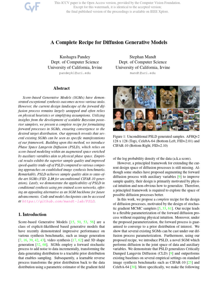 Pandey A Complete Recipe For Diffusion Generative Models ICCV 2023 Paper | PDF | Stochastic ...