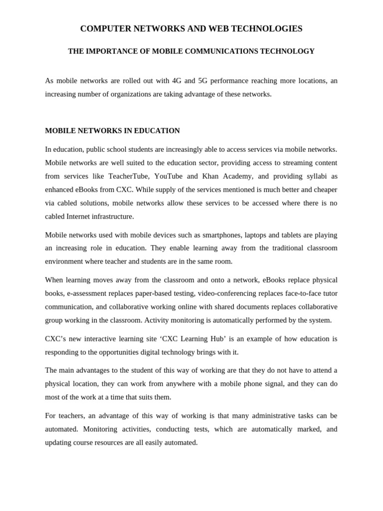 The Importance of Mobile Communications Technology | PDF | Mobile Device | Computer Network