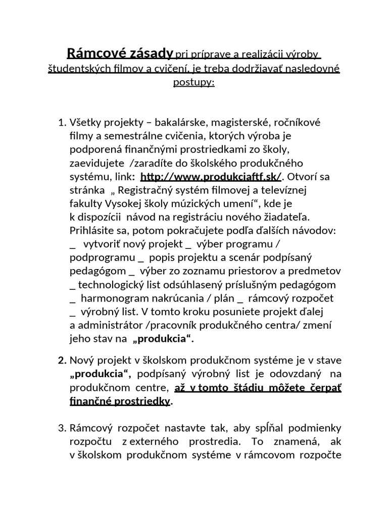 FINAL - RÁMCOVÉ Zásady Produkcie Školských Filmov | PDF