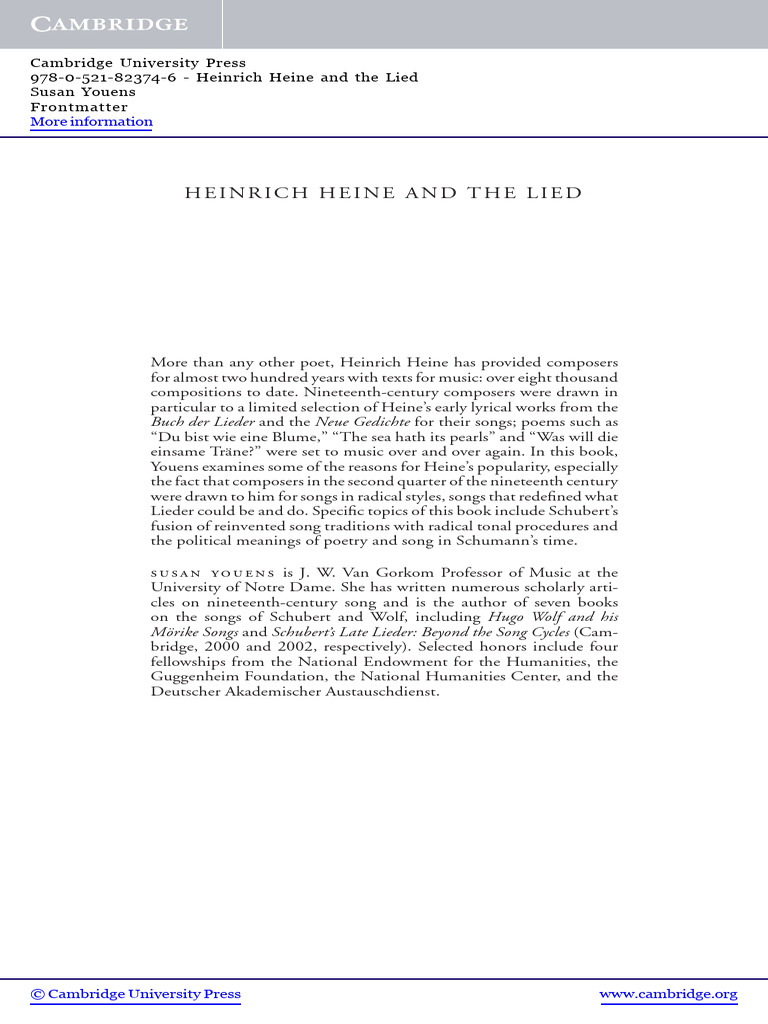 Youens Susan Henrich Heine and The Lied. | PDF | Franz Schubert | Music