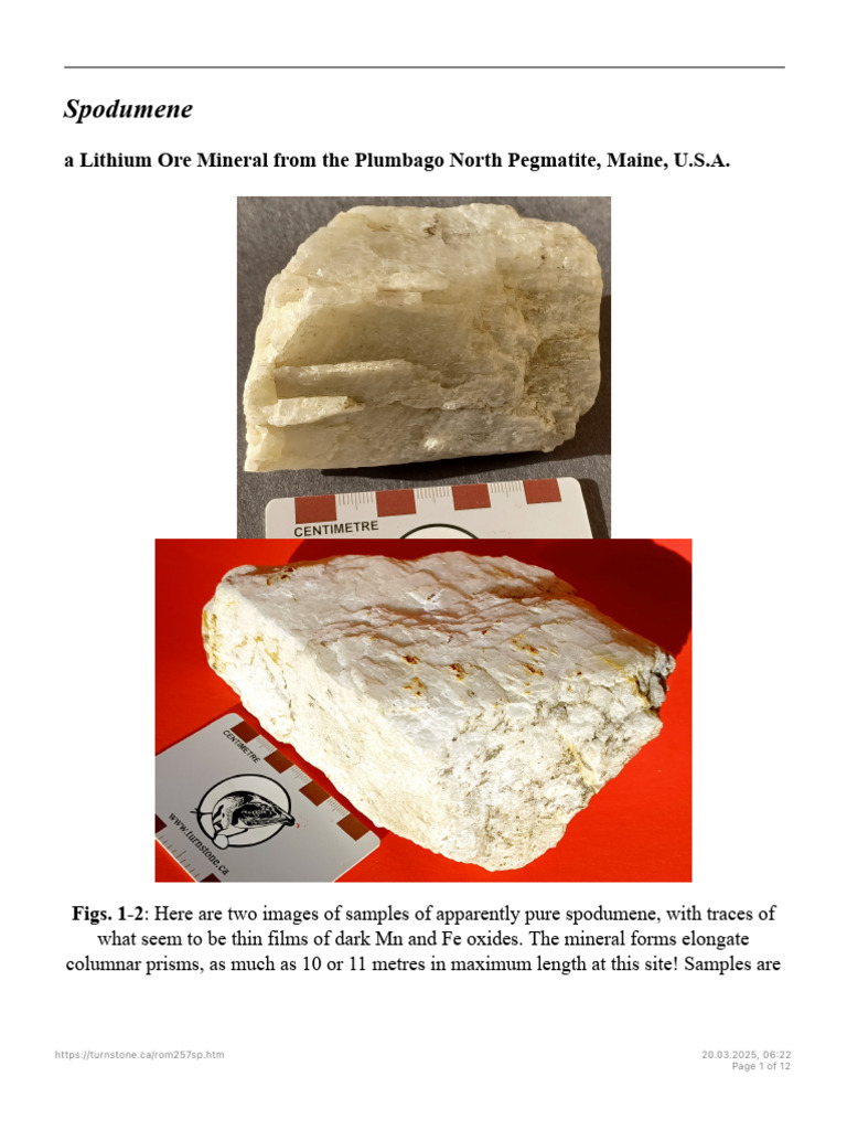 Spodumene, Lithium Pegmatite, Maine, U.S.a. | PDF | Minerals | Materials
