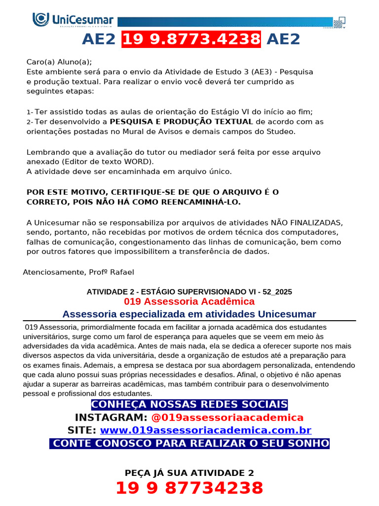 AE2 AE2: Assessoria Especializada em Atividades Unicesumar | PDF