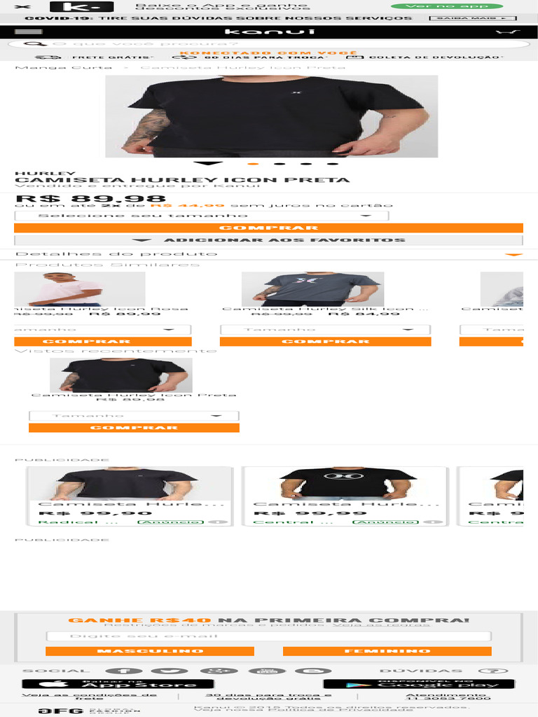 Camiseta Hurley Icon Preta - Compre Agora Kanui Brasil | PDF
