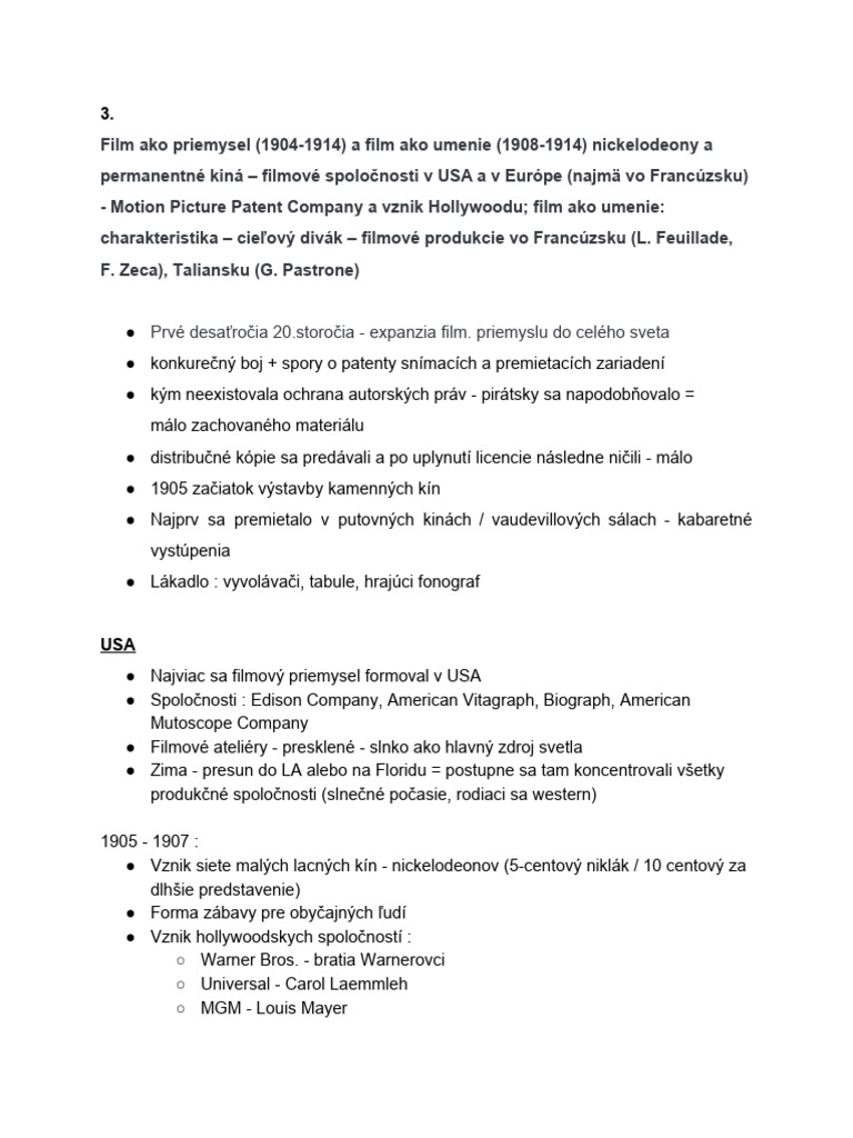Prvé Desaťročia 20.storočia - Expanzia Film. Priemyslu Do Celého Sveta ...