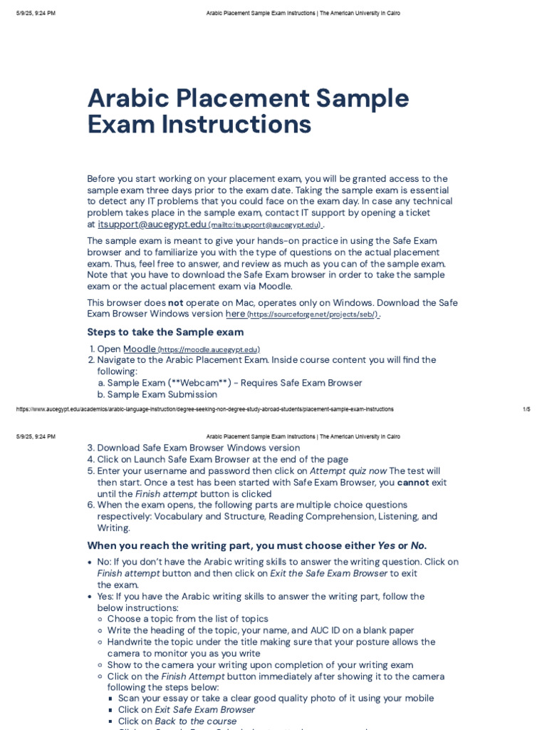 Arabic Placement Sample Exam Instructions - The American University in ...
