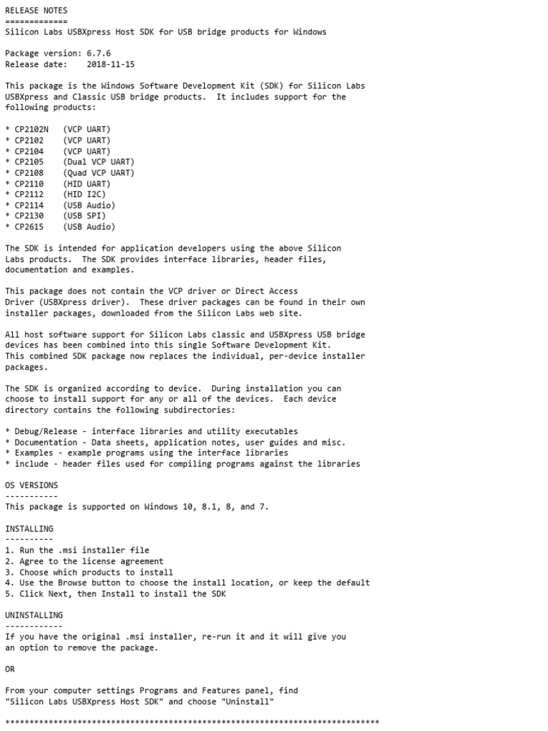 Silicon Labs USBXpress SDK 6.7.6 Release | PDF | Installation (Computer ...