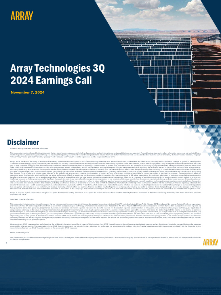 Array Technologies Q3 2024 Earnings Overview | PDF | Goodwill ...