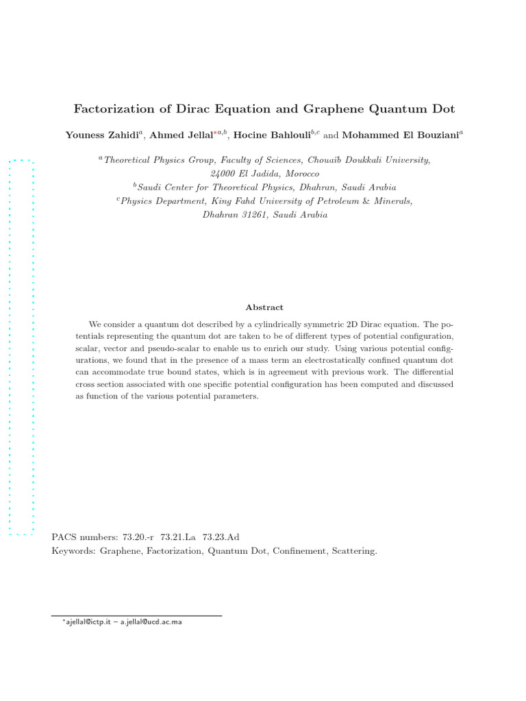 Graphene Quantum Dot and Dirac Equation | PDF | Graphene | Cross ...