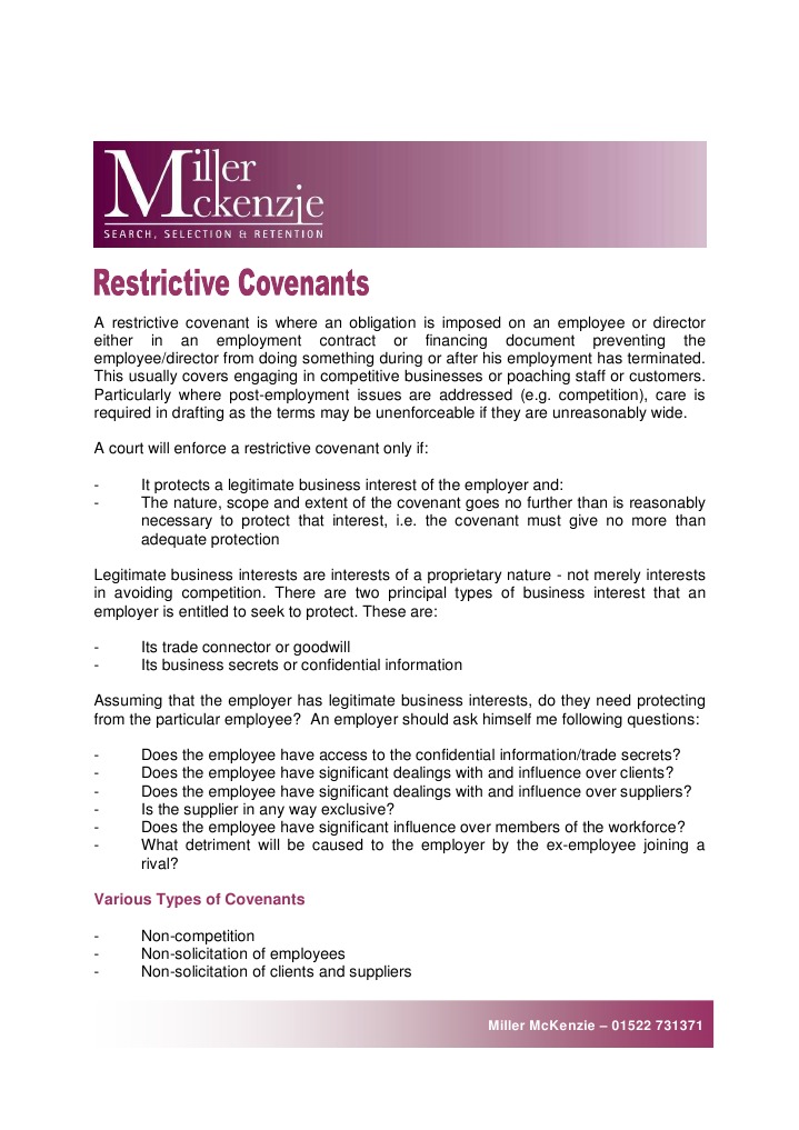 Restrictive Covenants | PDF | Confidentiality | Covenant (Law)