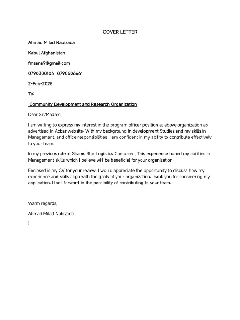Cover Letter-Wps Office | PDF