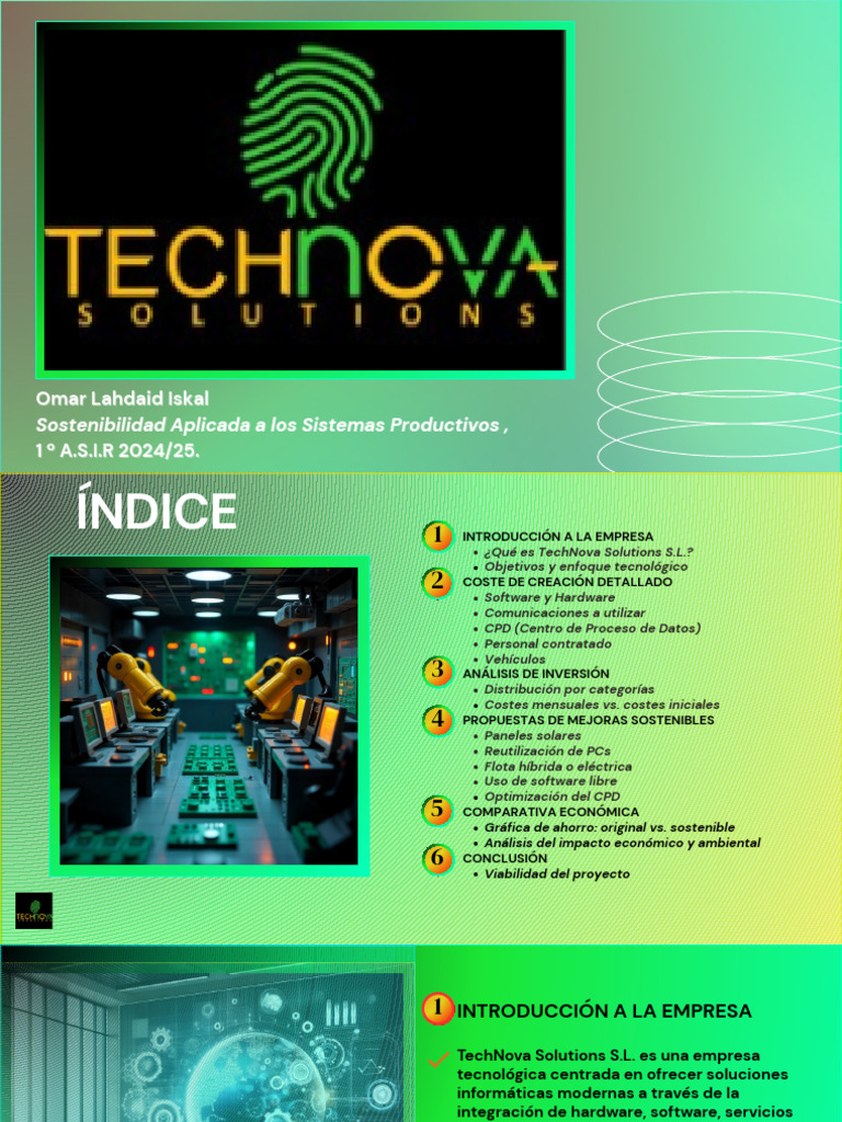 TECHNOVA EVOLUTION S.L. Sostenibilidad Aplicada A Los Sistemas Productivos | PDF ...