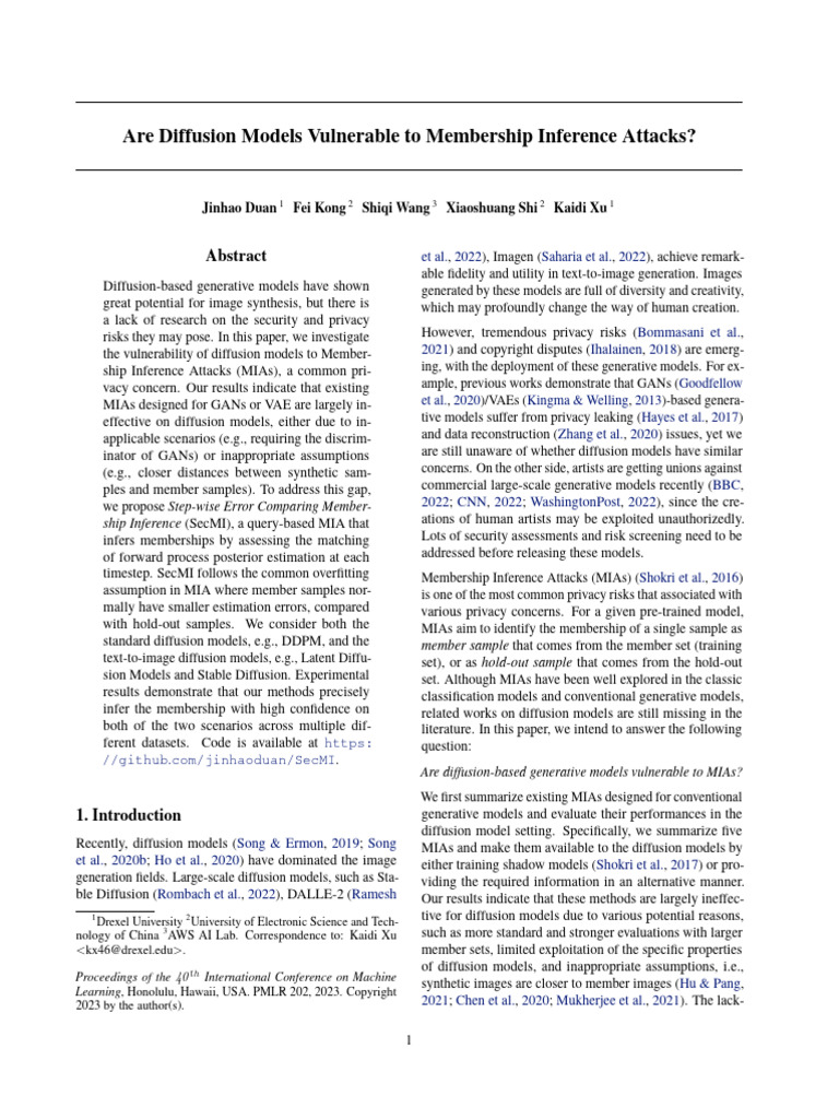 Are Diffusion Models Vulnerable To Membership Inference Attacks? | PDF | Statistical Inference ...
