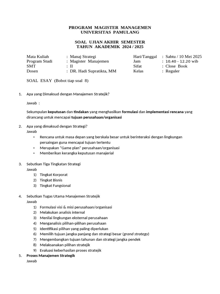 UTS Manajemen Strategi Mei & 2025 | PDF
