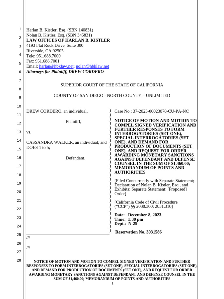 Motion To Compel Verification and Further Responses (DRAFT) | PDF | Discovery (Law ...